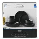 Mainstays 12-Piece Stoneware Dinnerware Set Matte Black Microwave and ...