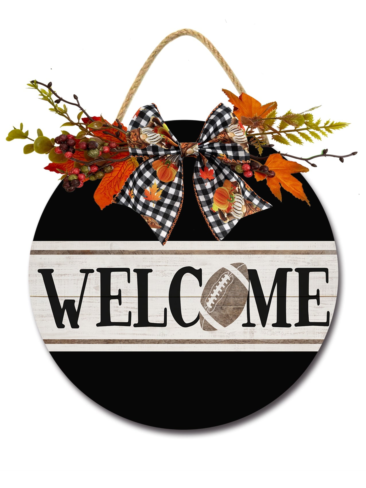 Welcome Football Sign Front for Door Decoration, 11 in Round Wood ...