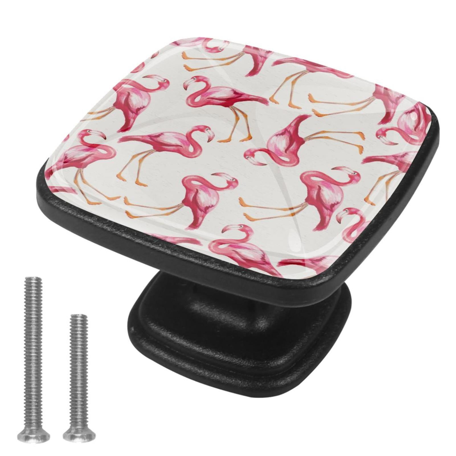 4 Pcs Cabinet Handle Drawer Pulls Flamingo Knobs with Screws Square ...