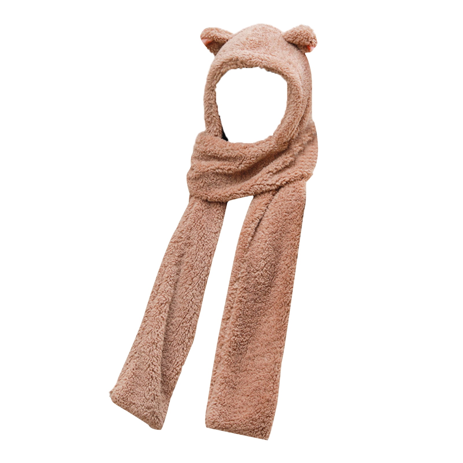 Women/Girls Plush Scarf Hat, Cute Bear Ear Warm Scarf Cap Set for ...