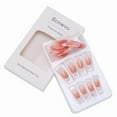 Scnwvu Press on French Tip Nails Oval Tips Glossy Fake/False Nails with Design Full Cover ...