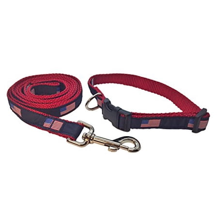 Preston American Flag Dog Collar and Leash Set - American Flag on Navy ...