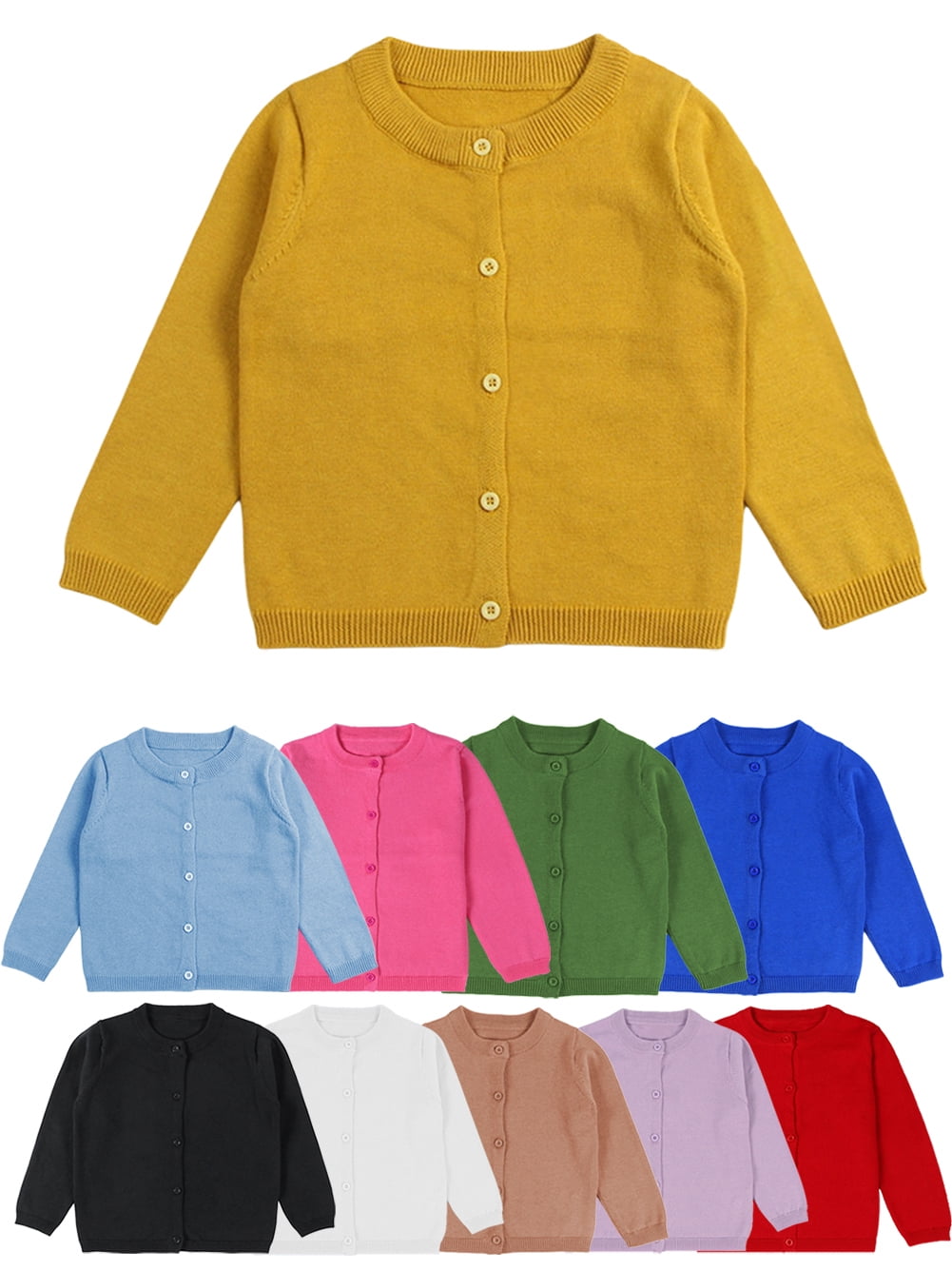 ENFLASH Cotton Basic Long Sleeve Cardigan Sweater for 1-7Y Kids Girl ...