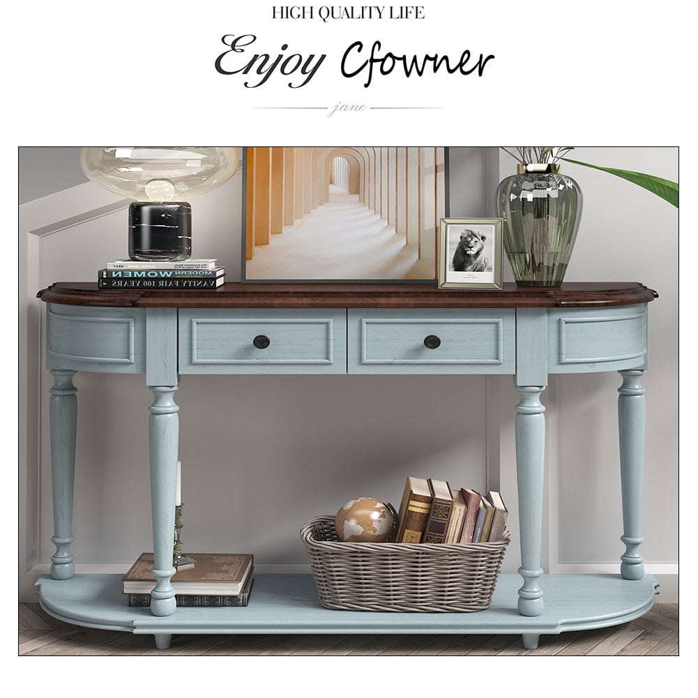 Cfowner Retro Circular Curved Entryway Table, Solid Wood Console Table ...
