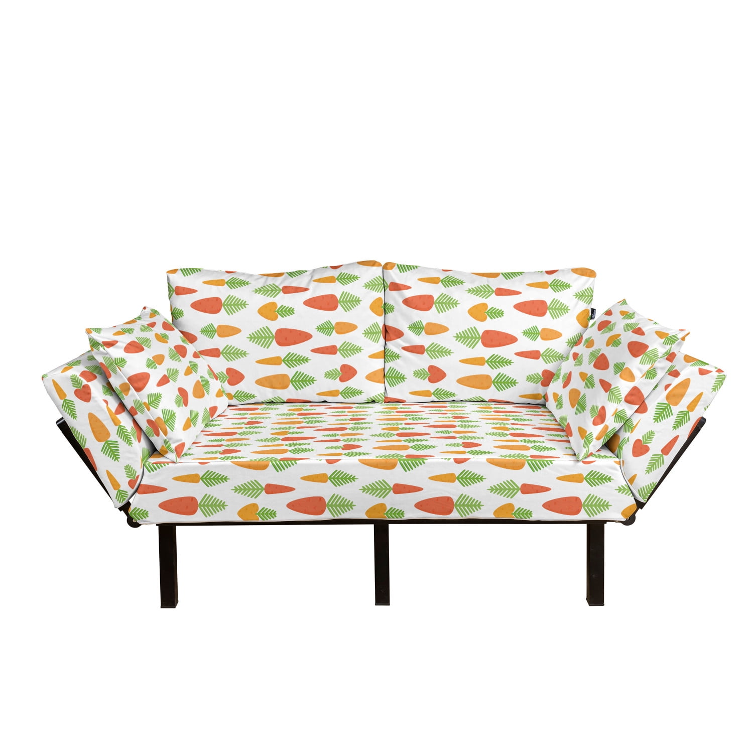 Carrot Futon Couch, Cartoon Style Root Vegetables with Leaves Natural ...
