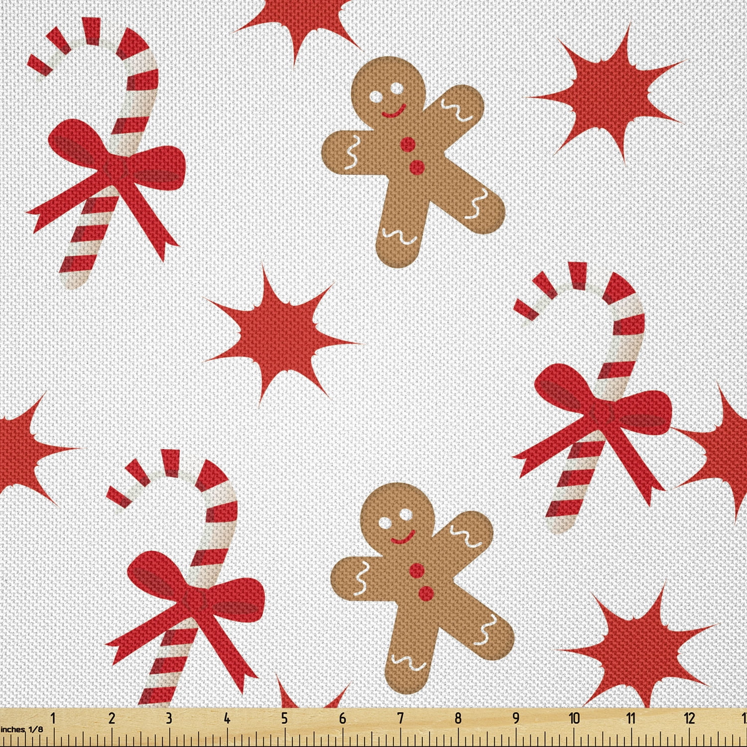Gingerbread Man Fabric by The Yard, Candy Cane Bowties Red Star ...