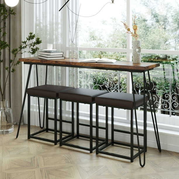 4 Pieces Counter Height Extra Long Dining Table Set With 3 Pu Stools Bar Kitchen Table Set 4-pieces-counter-height-extra-long-dining-table-set-with-3-pu-stools-bar-kitchen-table-set