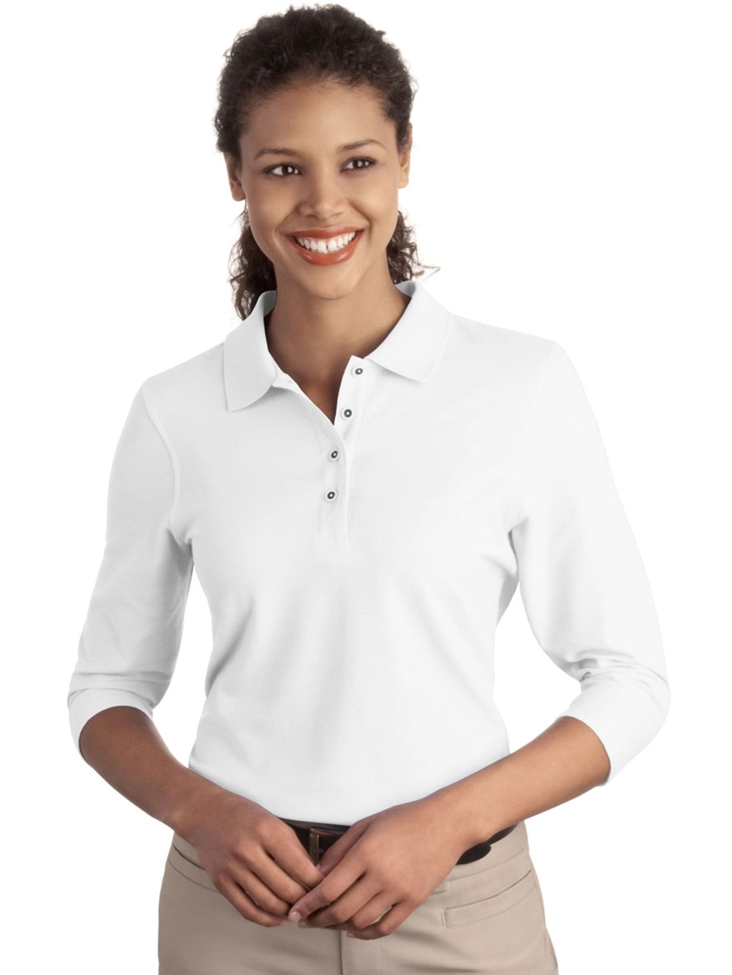 Port Authority Women's Classic Silk Touch 3/4 Sleeve Polo Shirt ...