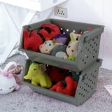 Begale 3-Pack Gray Plastic Stackable Detachable Storage Basket ...