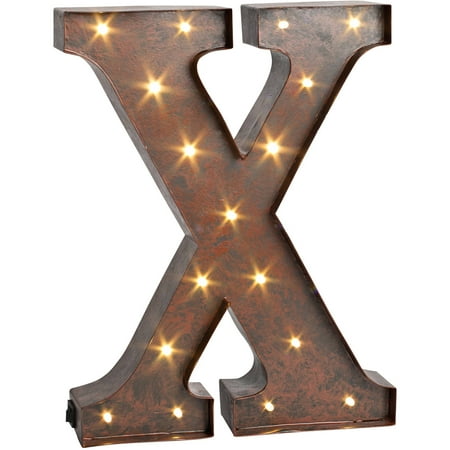 The Gerson Company 12" High Lighted Metal Letter "X", Rustic Brown ...