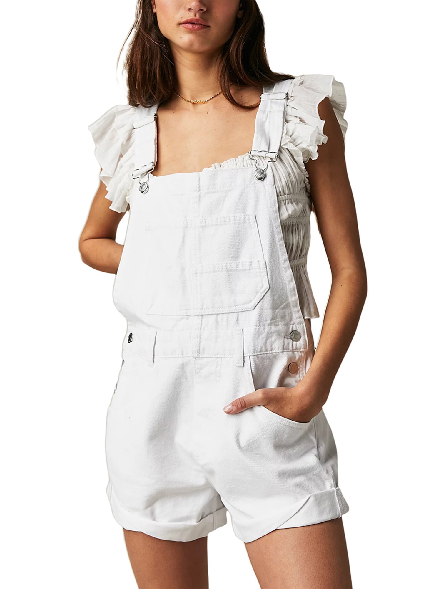 Aunavey Women's Classic Adjustable Straps Cuffed Hem Denim Bib Overalls ...