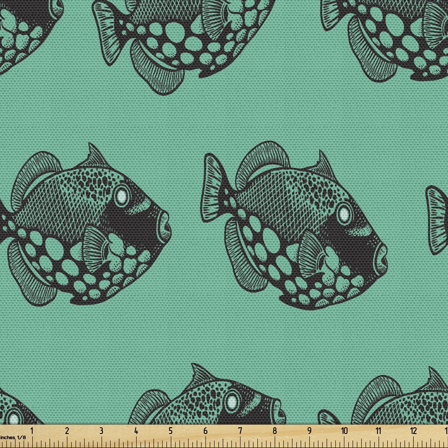 Blue Nautical Fabric by the Yard, Sea Bottom Animals Fish with Round ...