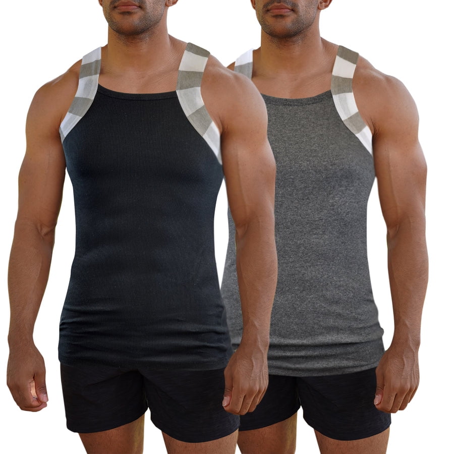 Different Touch 2 Pack Men Square Cut Two Ton Trim Tank Top - Walmart.com
