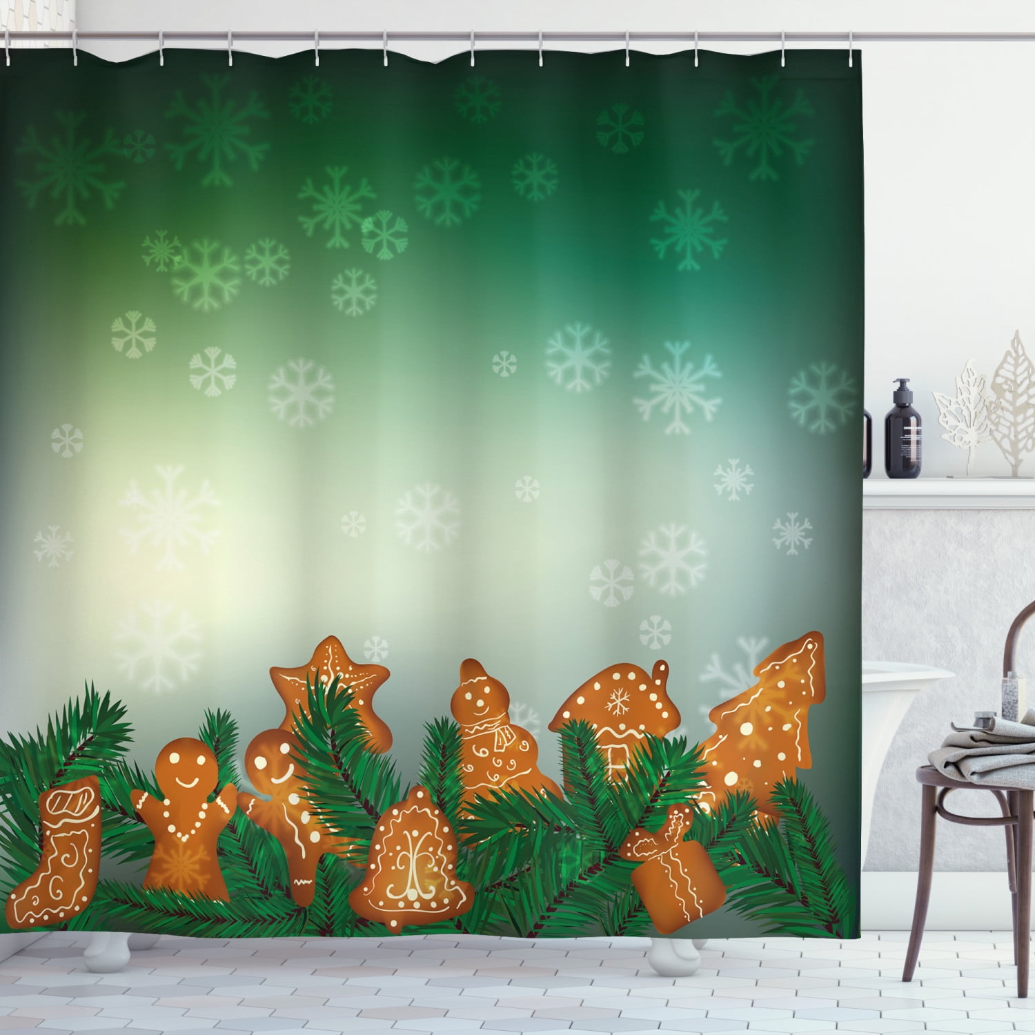 Ambesonne Gingerbread Man Shower Curtain, Xmas Cookies, 69"Wx75"L ...