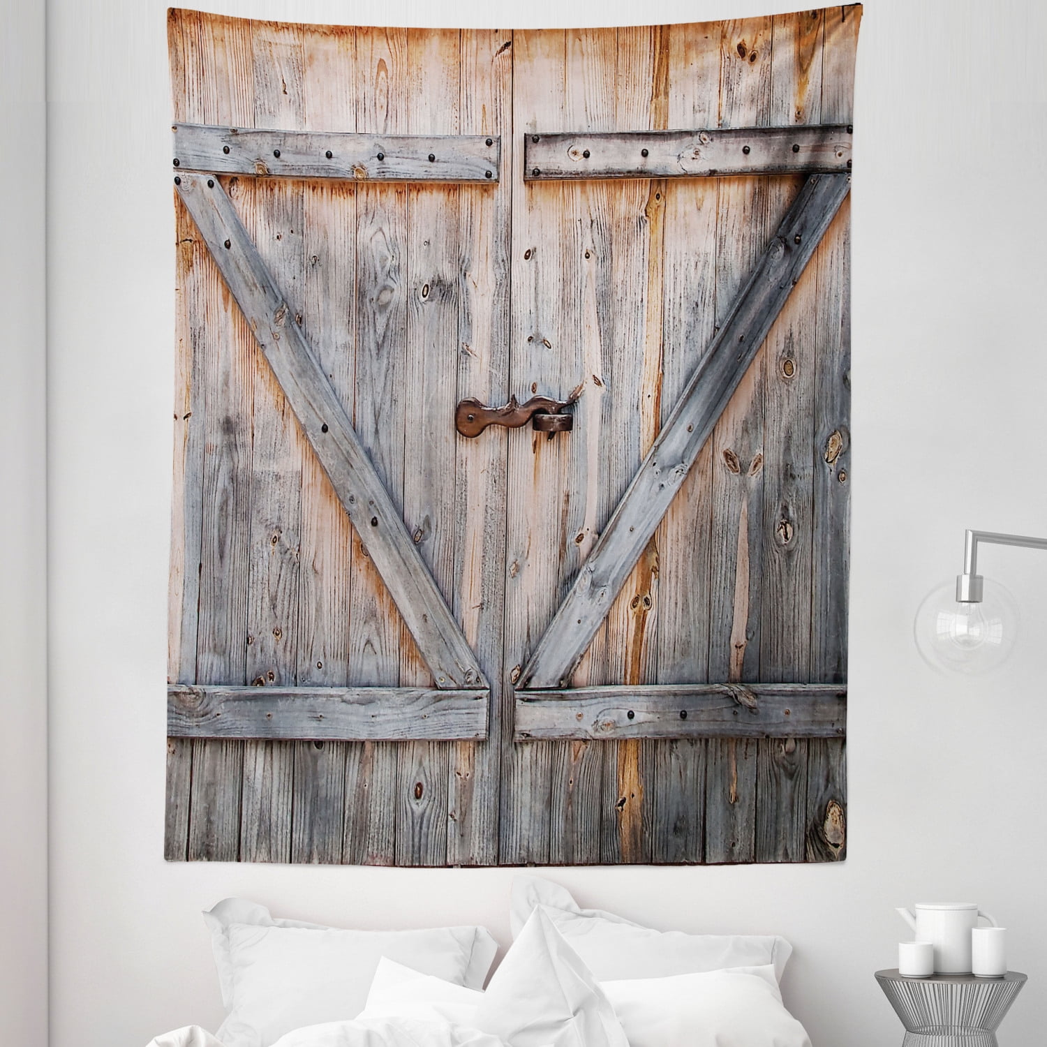 Rustic Tapestry, Old Wooden Garage Door American Native Country Farm ...