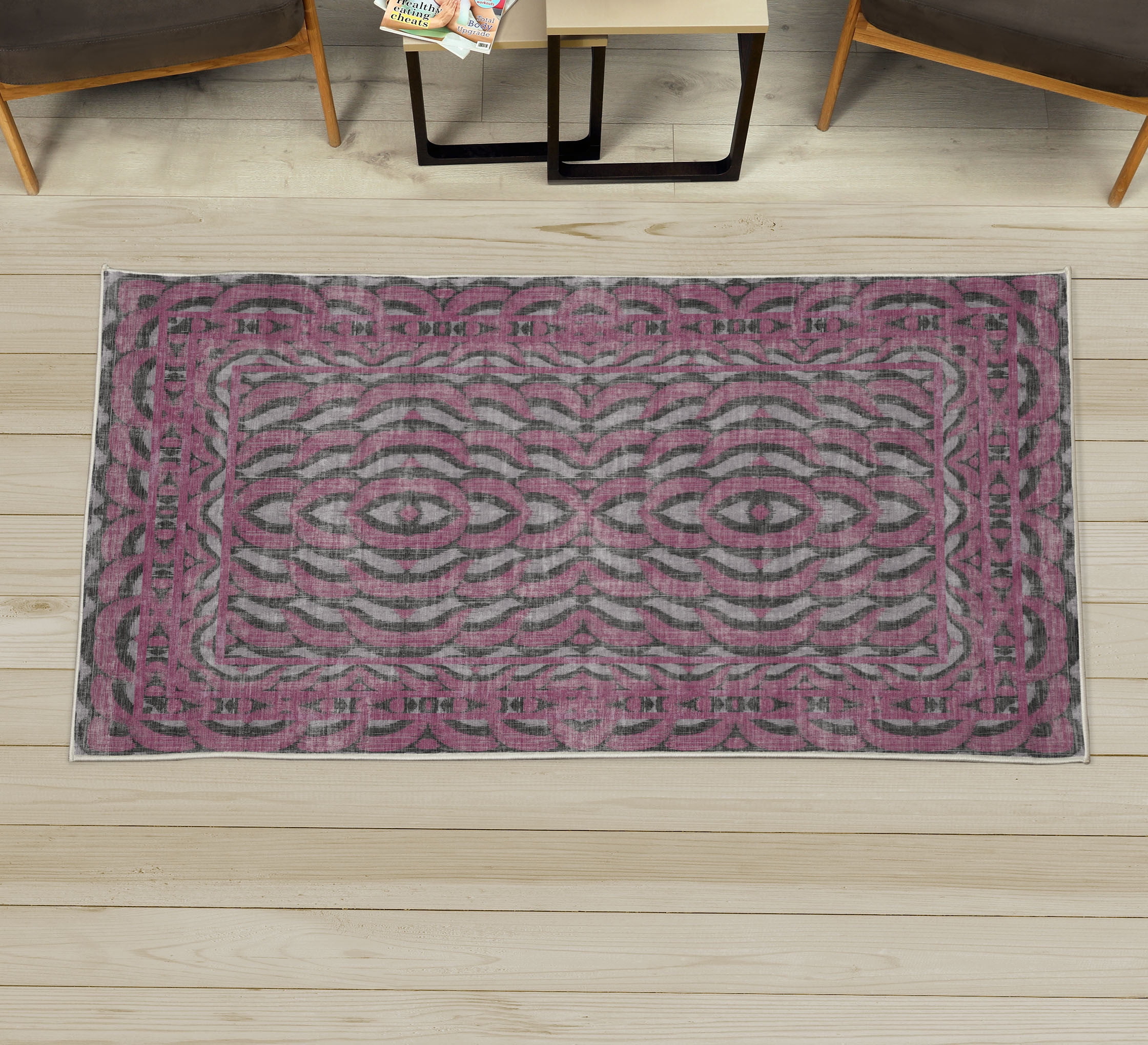 Bohemian Decorative Rug, Ethnic Retro Inspired Oval Ikat Like Ornaments ...