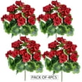 Morttic 4 Pack Artificial Geraniums Bundles Full Blooms Silk Flower ...