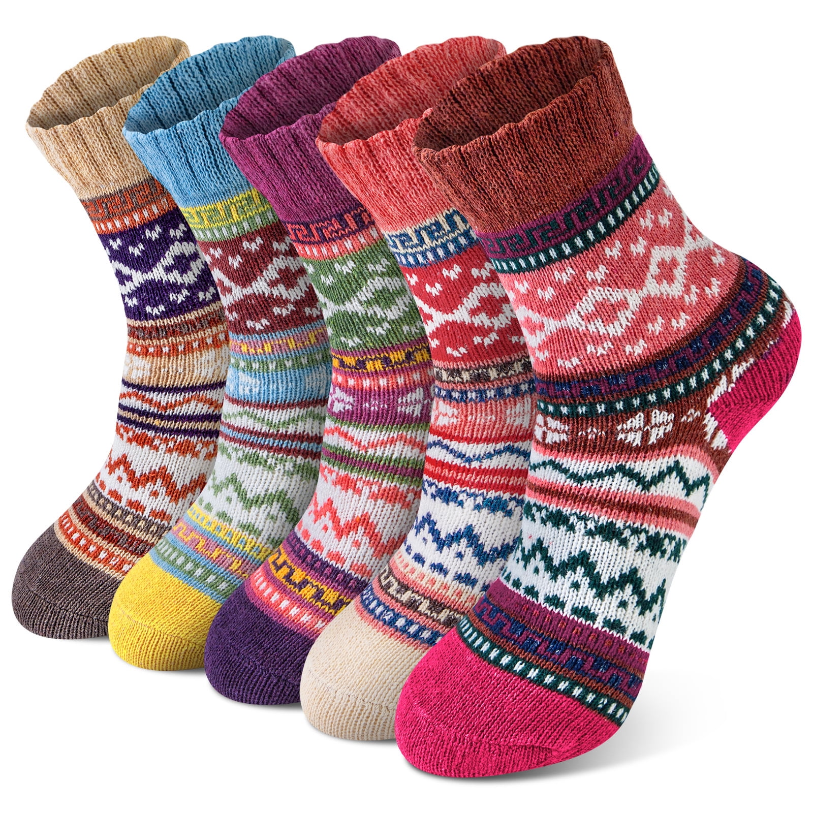 Loritta 5 Pairs Warm Wool Socks for Women, Thick Knit Thermal Crew ...