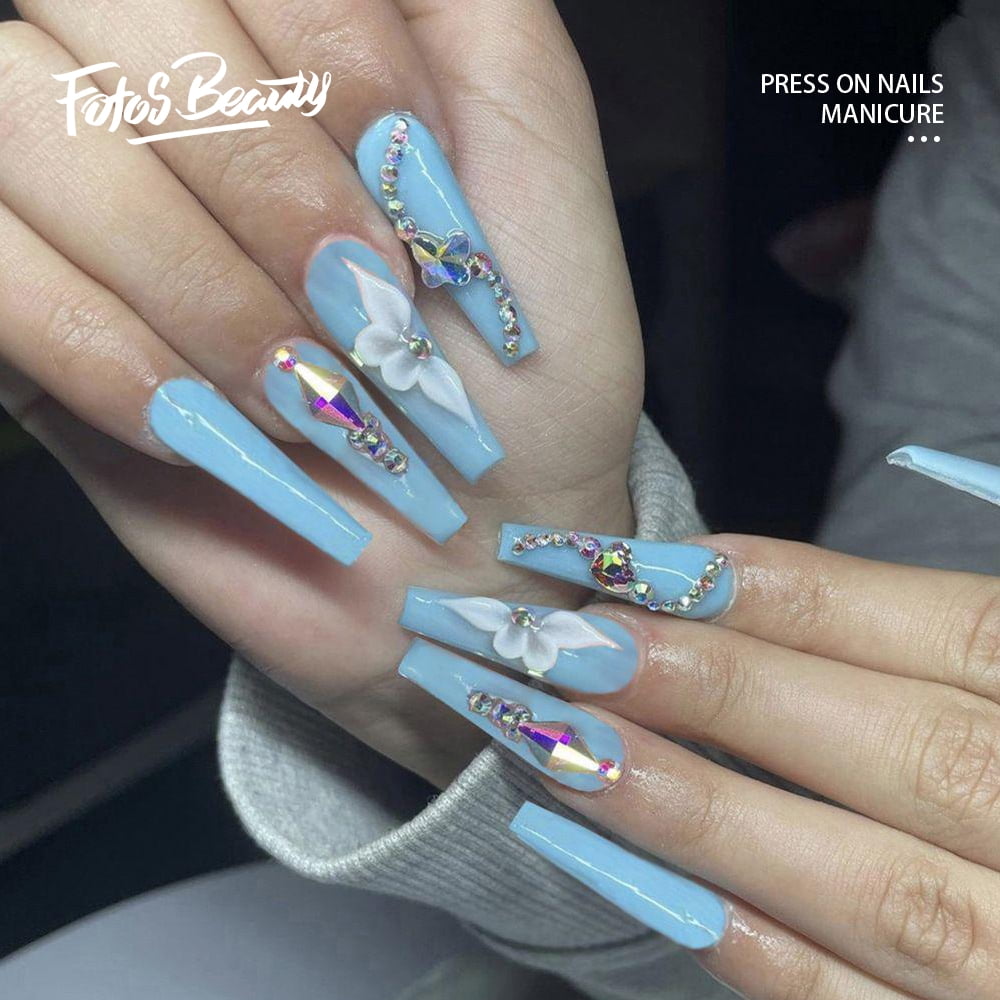 Fofosbeauty 24pcs Press On False Nails Long Coffin Fake Nails Light