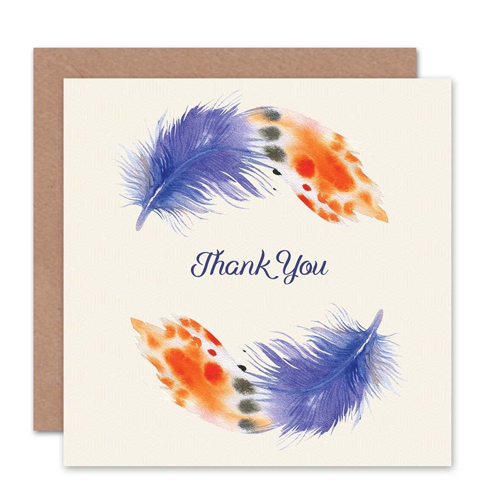 Thank You Feather Set Watercolour Paint Purple Orange Greetings Card ...