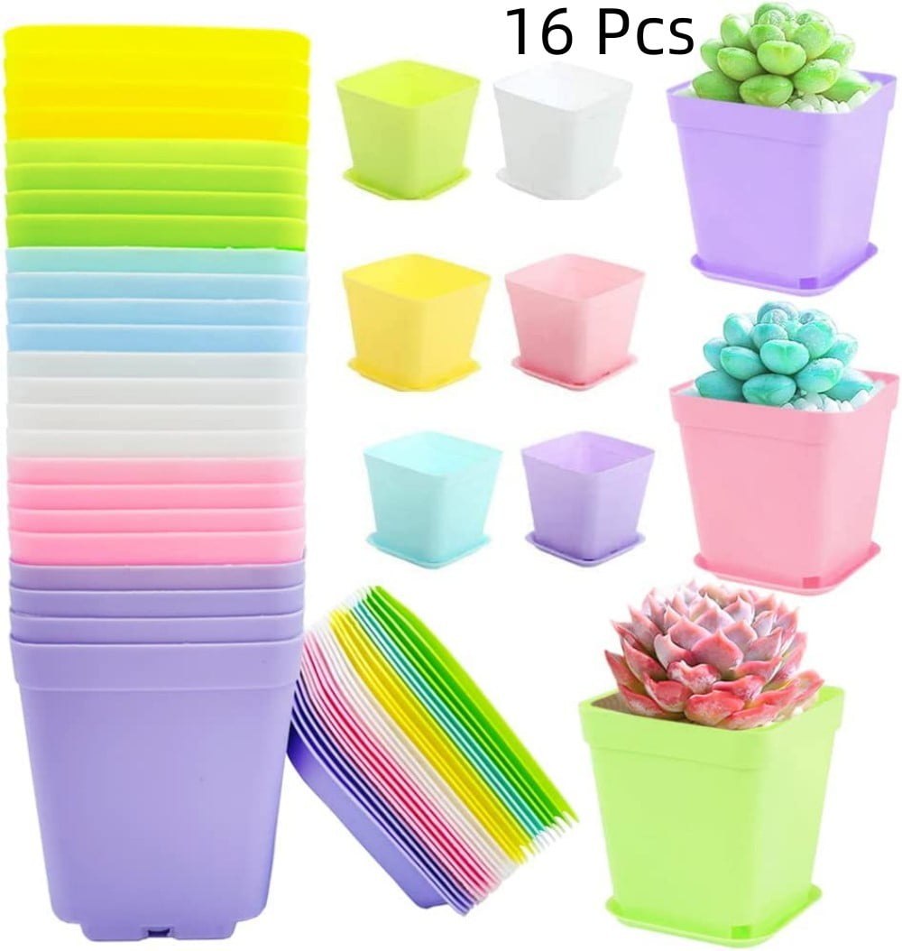 3" Plants Nursery Pot, Happon Thick Plastic Square Colorful Flower ...