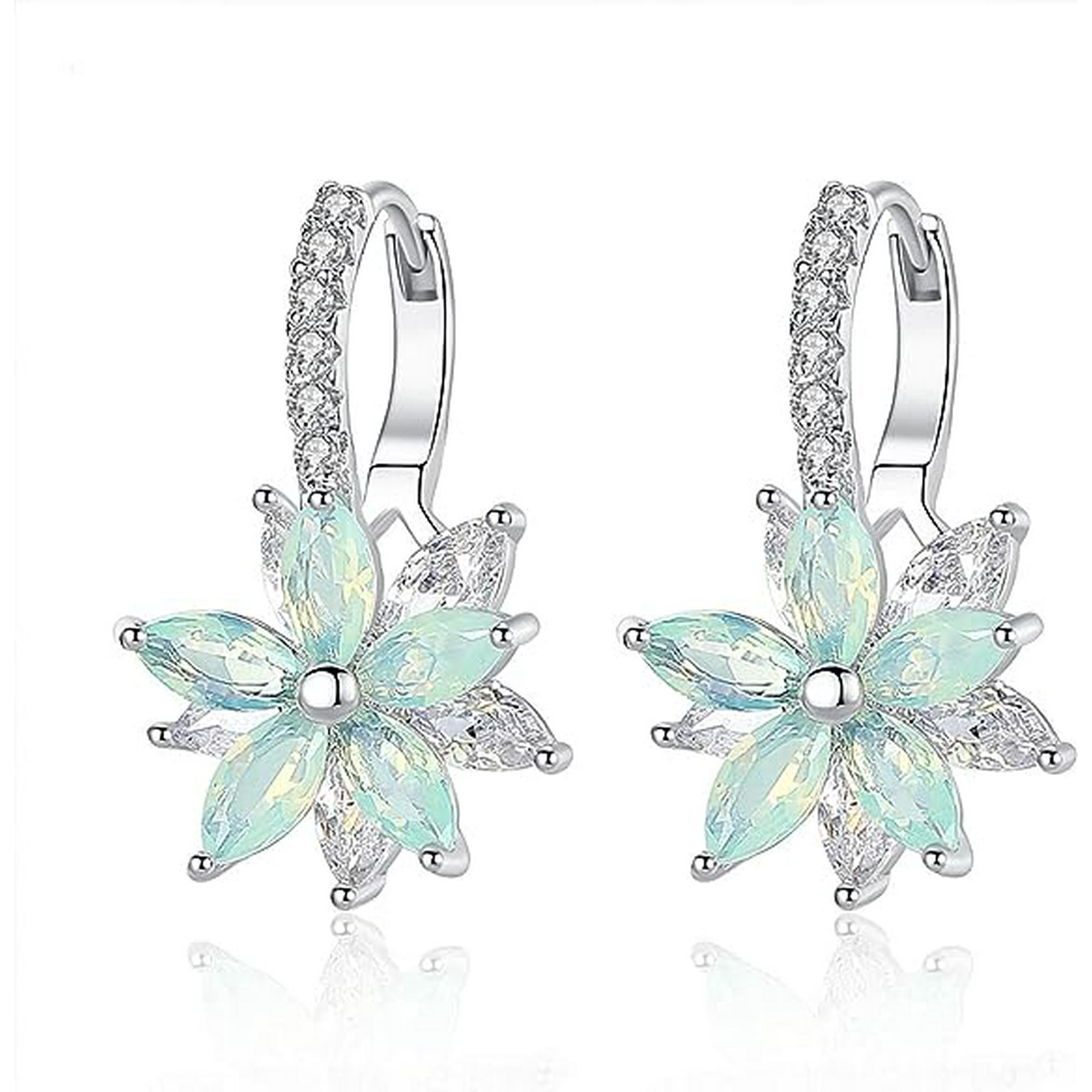 Click here for Htooq Flower Earrings For Women 18k White Gold Pla... prices