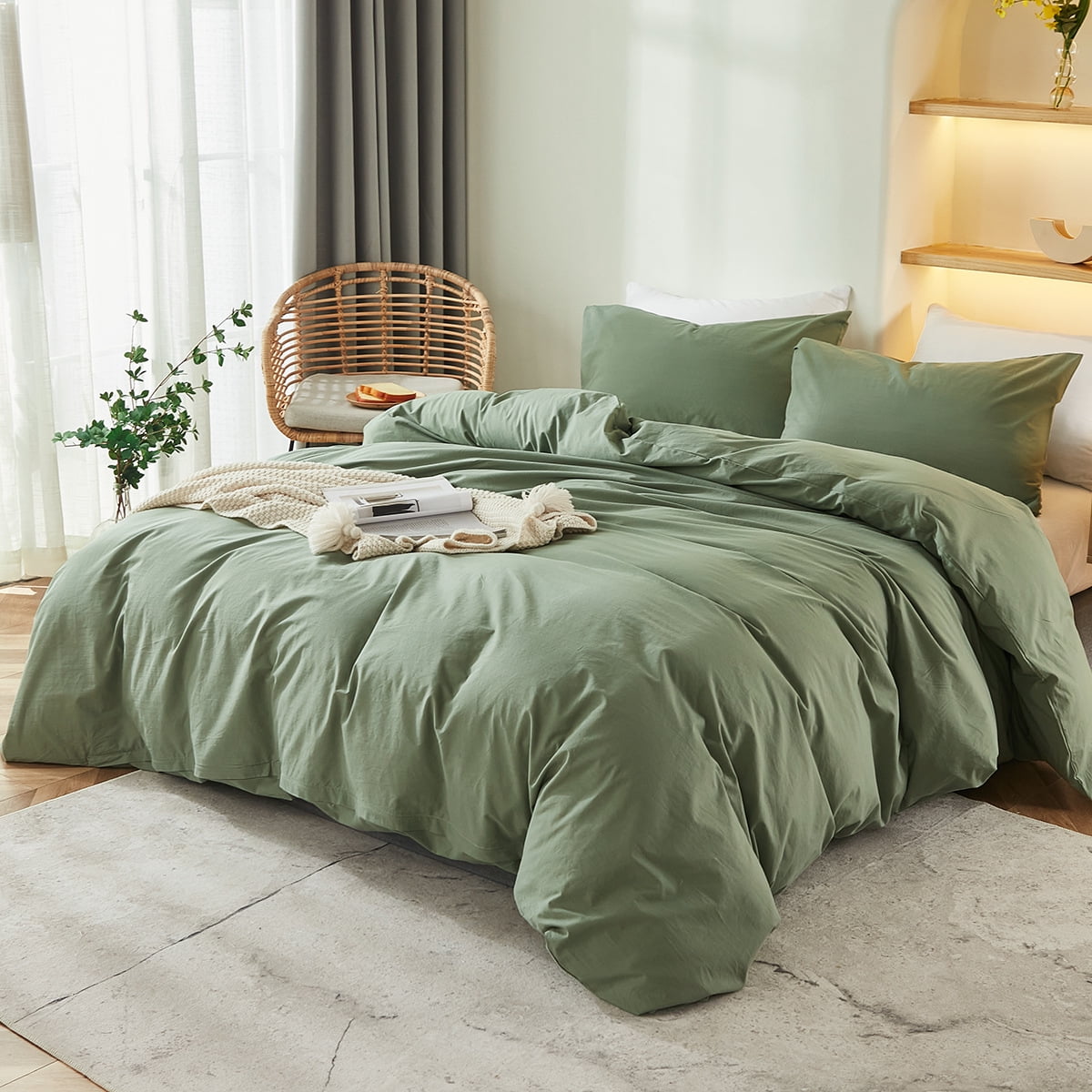 Duvet Cover Set Green King Size Cotton Super Soft Comfy Bedding Set ...