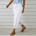 Linen Cotton Pants For Women Loose Frenulum Casual Cropped Pants With ...