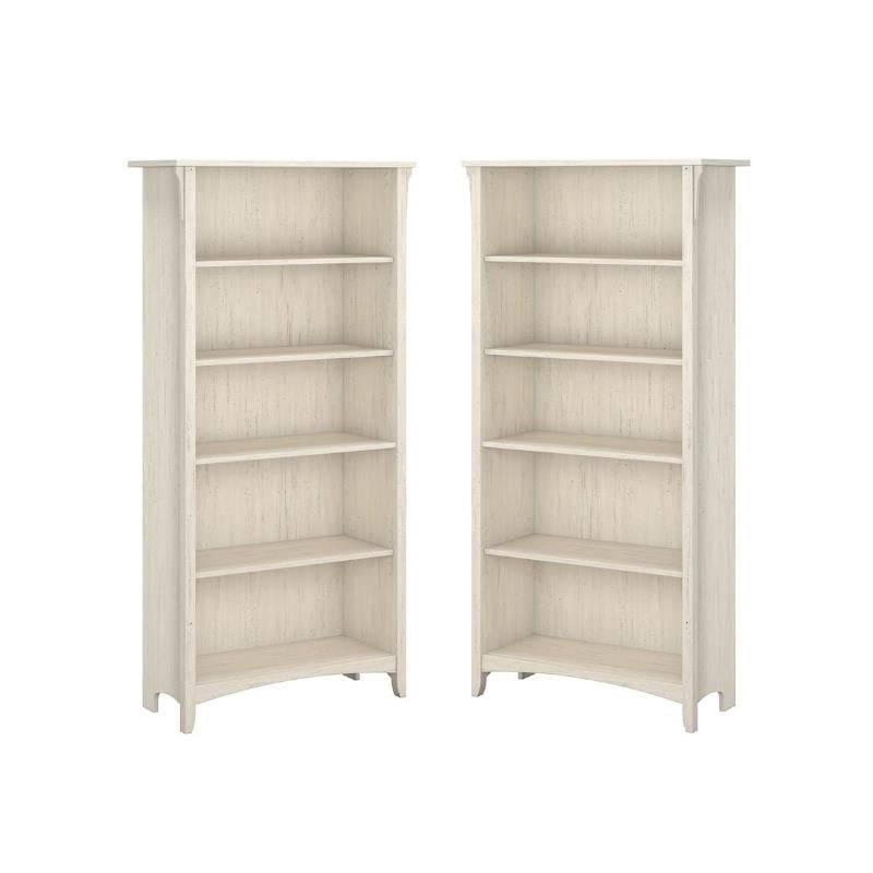 Home Square 5 Shelf Wood Bookcase Set in Antique White (Set of 2 ...