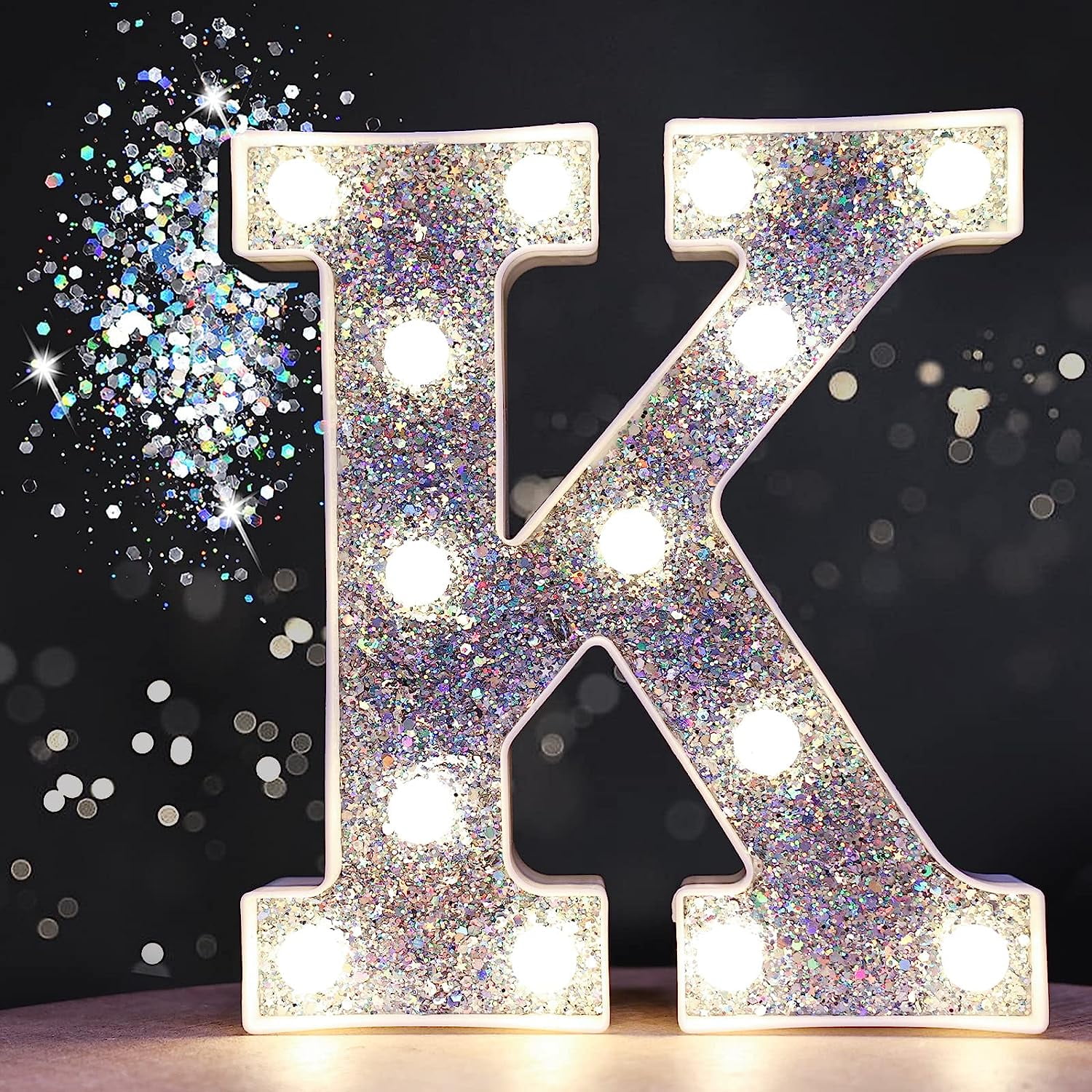 Light Up Letters, Glitter Letter Lights Battery Powered Silver Marquee ...