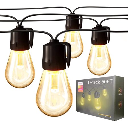 50FT LED Outdoor String Lights Weatherproof Outdoor Patio String Lights ...