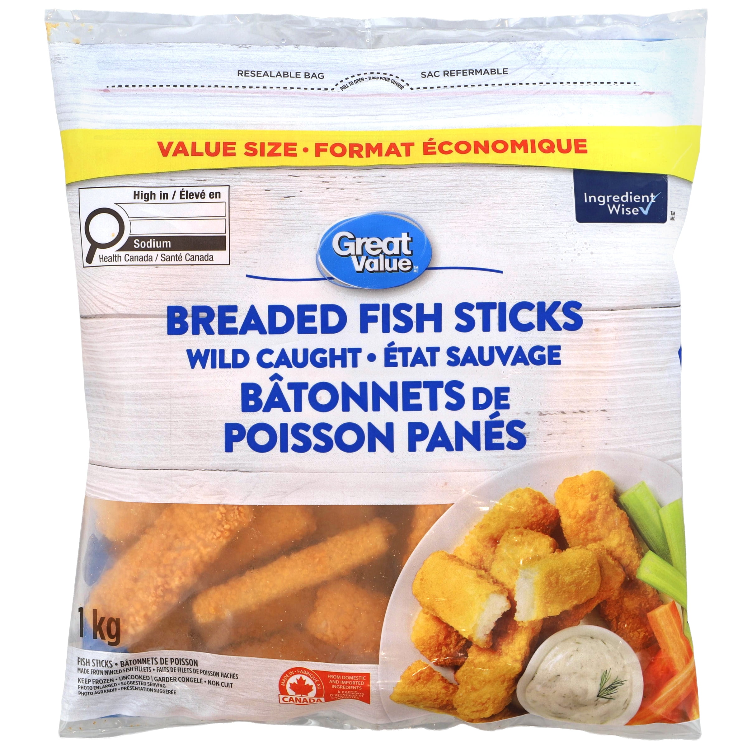 Great Value Wild Caught Breaded Fish Sticks, 1 kg - Walmart.ca