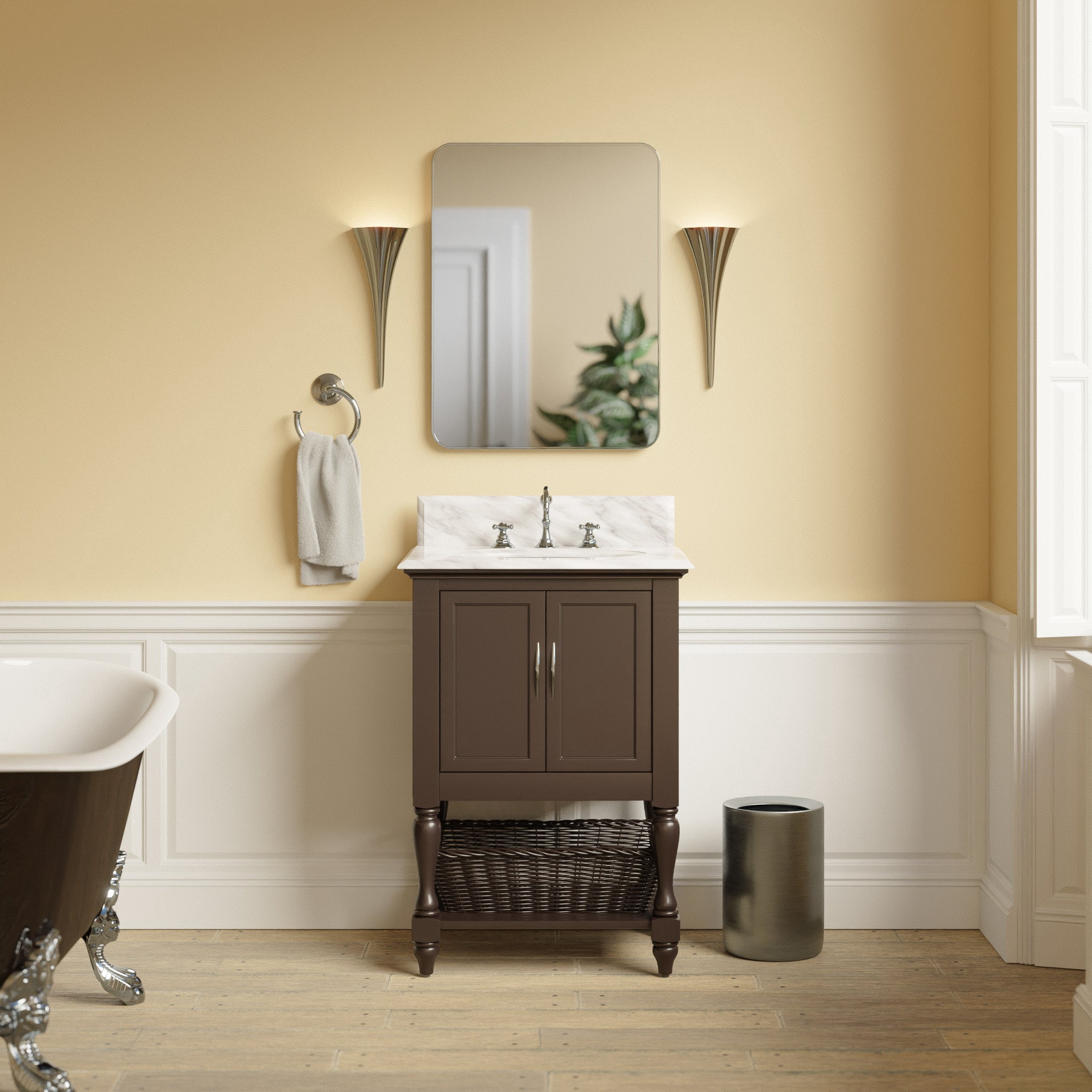 Beverly 24" Bathroom Vanity with Chocolate Cabinet and Carrara Marble ...