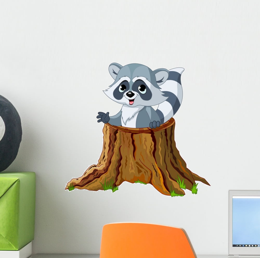 Raccoon Tree Stump Wall Decal by Wallmonkeys Peel and Stick Graphic (12 ...