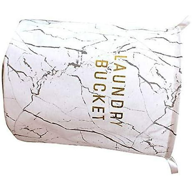 Laundry Bag Basket Cotton Linen Marble Pattern Clothes Storage Bucket ...