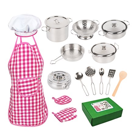 Kids Cooking and Baking Set 18 PCS with Chef Hat Apron Oven Mitt Pan ...