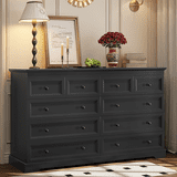 Plonmago Black Dresser for Bedroom,10 Drawers Dresser, 55" Wood Large ...