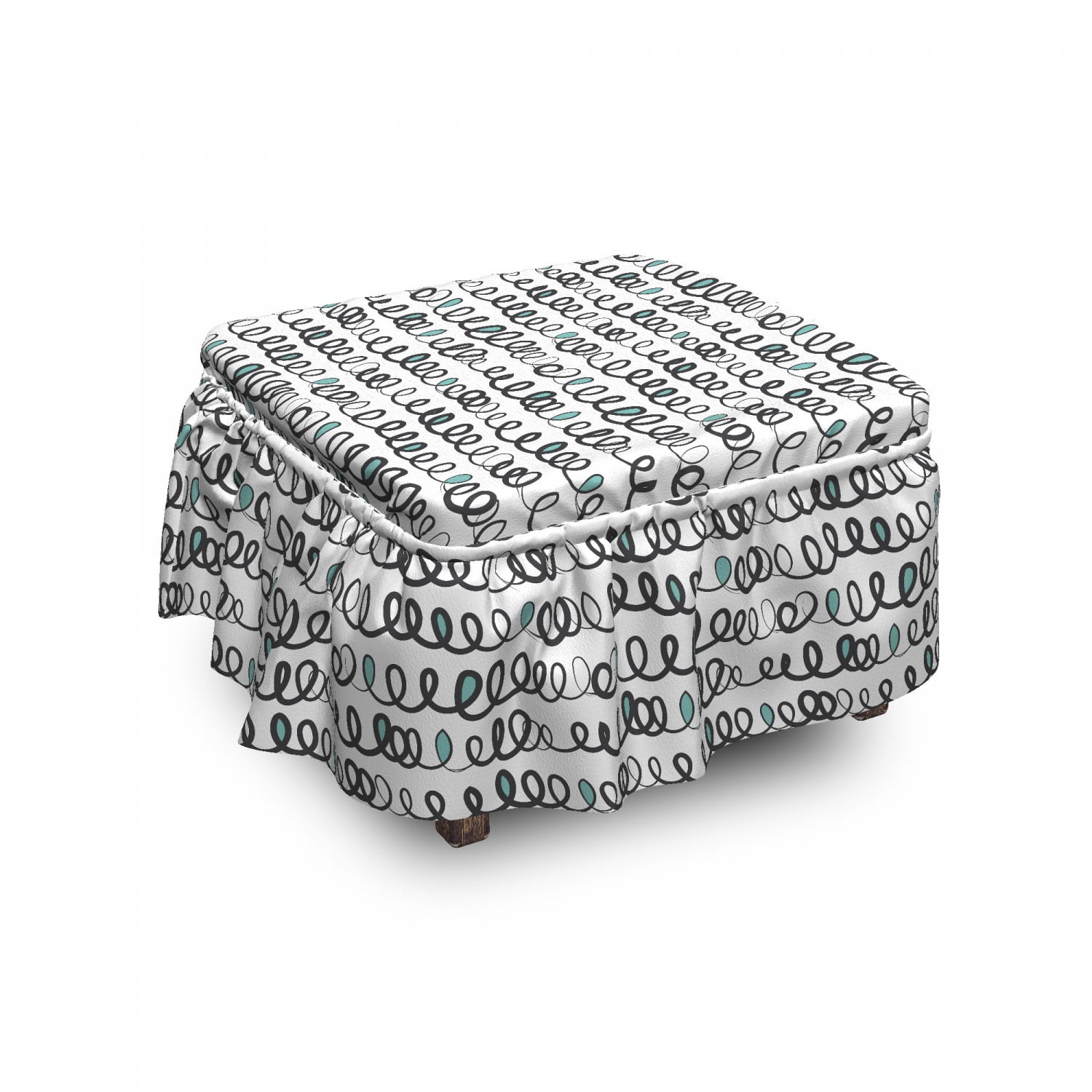 Doodle Ottoman Cover, Random Curly Stripes, 2 Piece Slipcover Set with ...