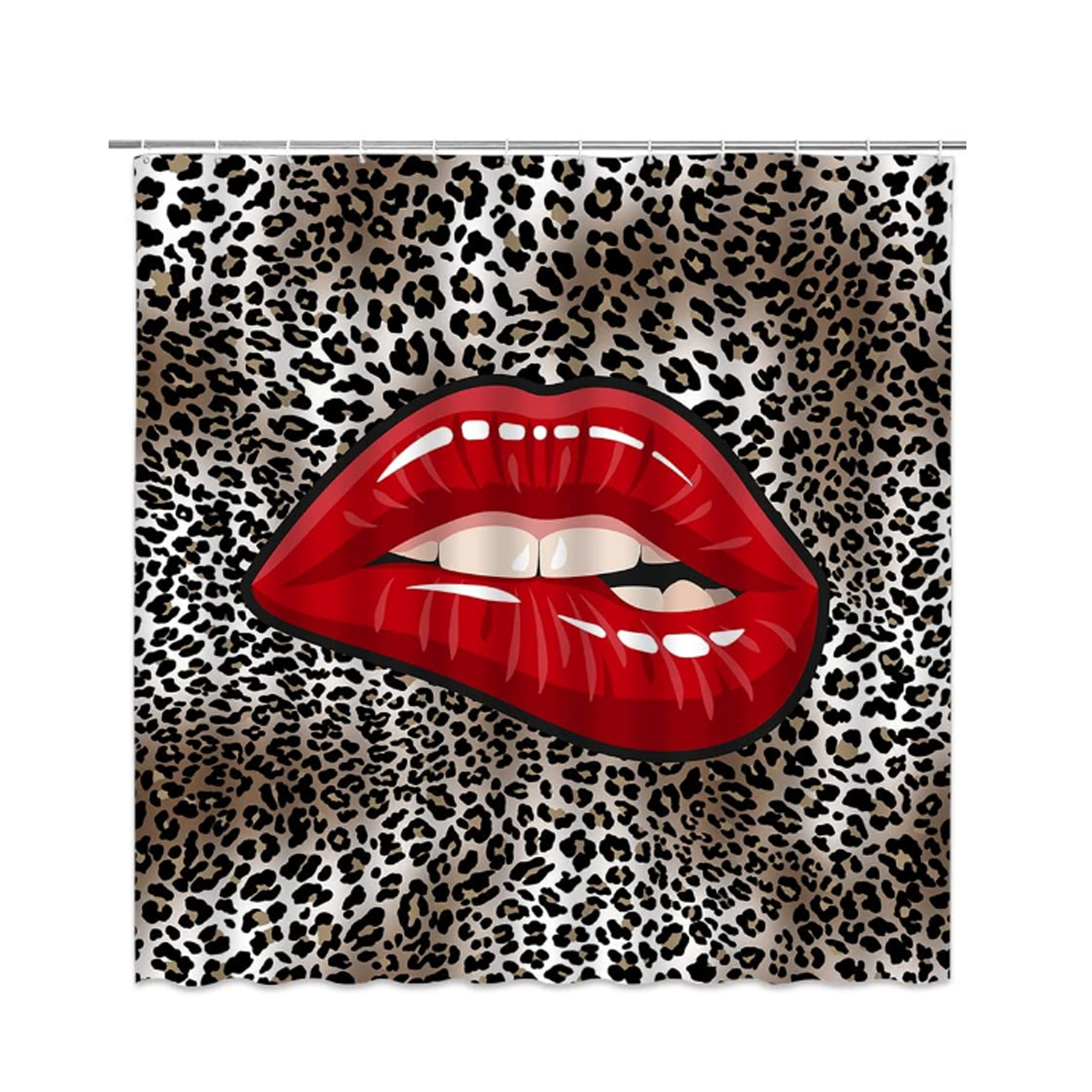 Red Lip Shower Curtain Leopard Fashion Woman Lips Abstract Wildlife ...