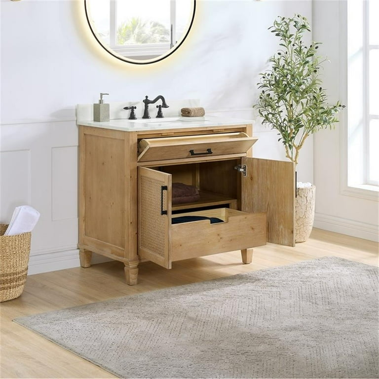 Solana 36 Wood Vanity Base in Weathered Fir without Top and Sink no Mirror