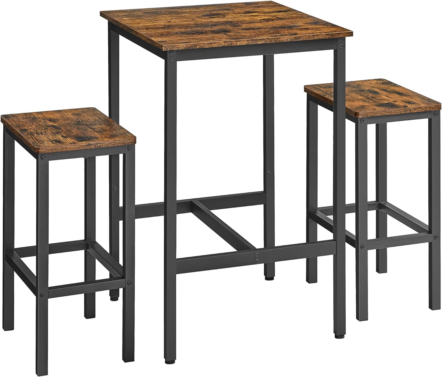 Juego de mesa de bar VASAGLE Rustic Brown con 2 sillas de 60 x 60 x 90 ...