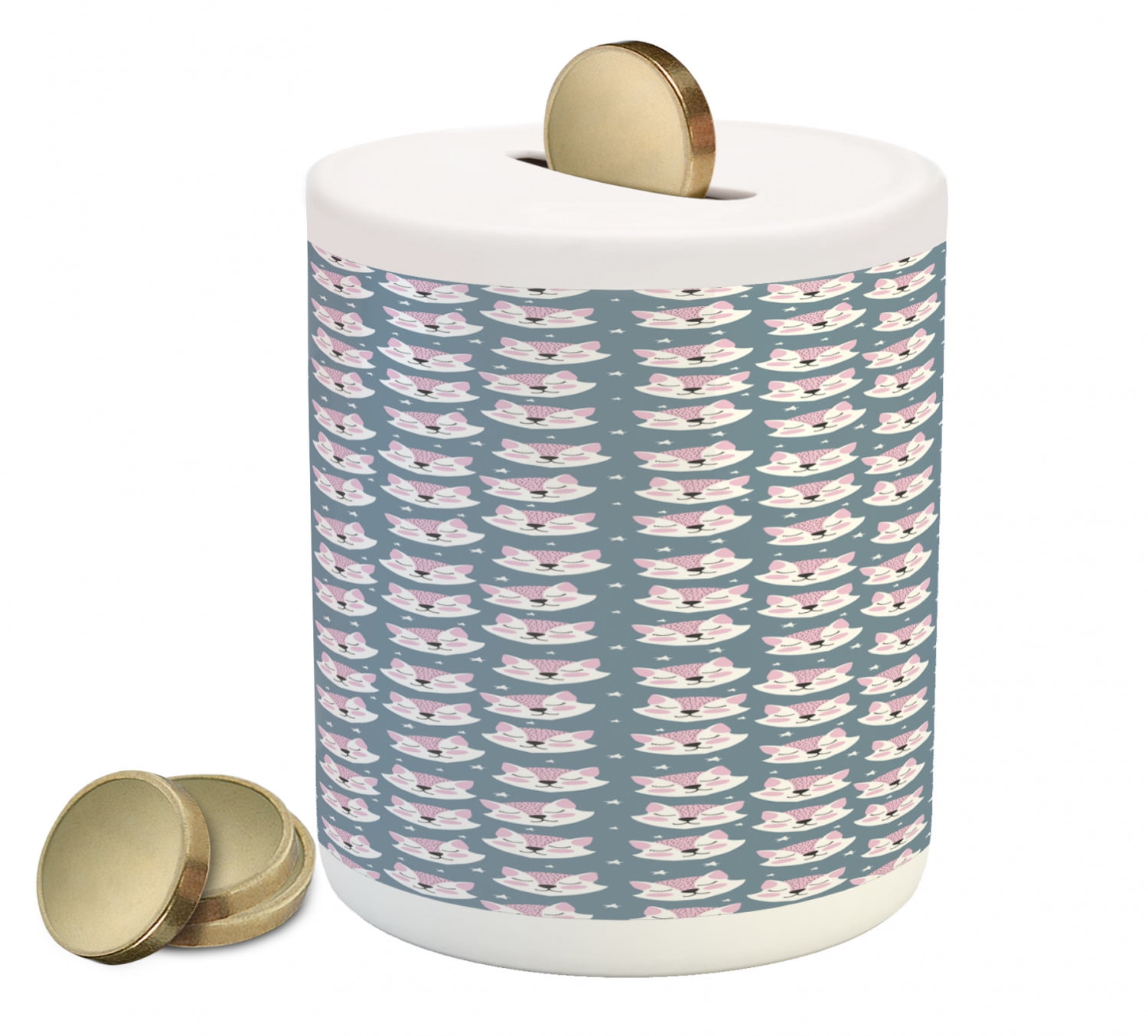 Fox Piggy Bank, Sleeping Fox Faces with Sky Stars Scandinavian Style ...