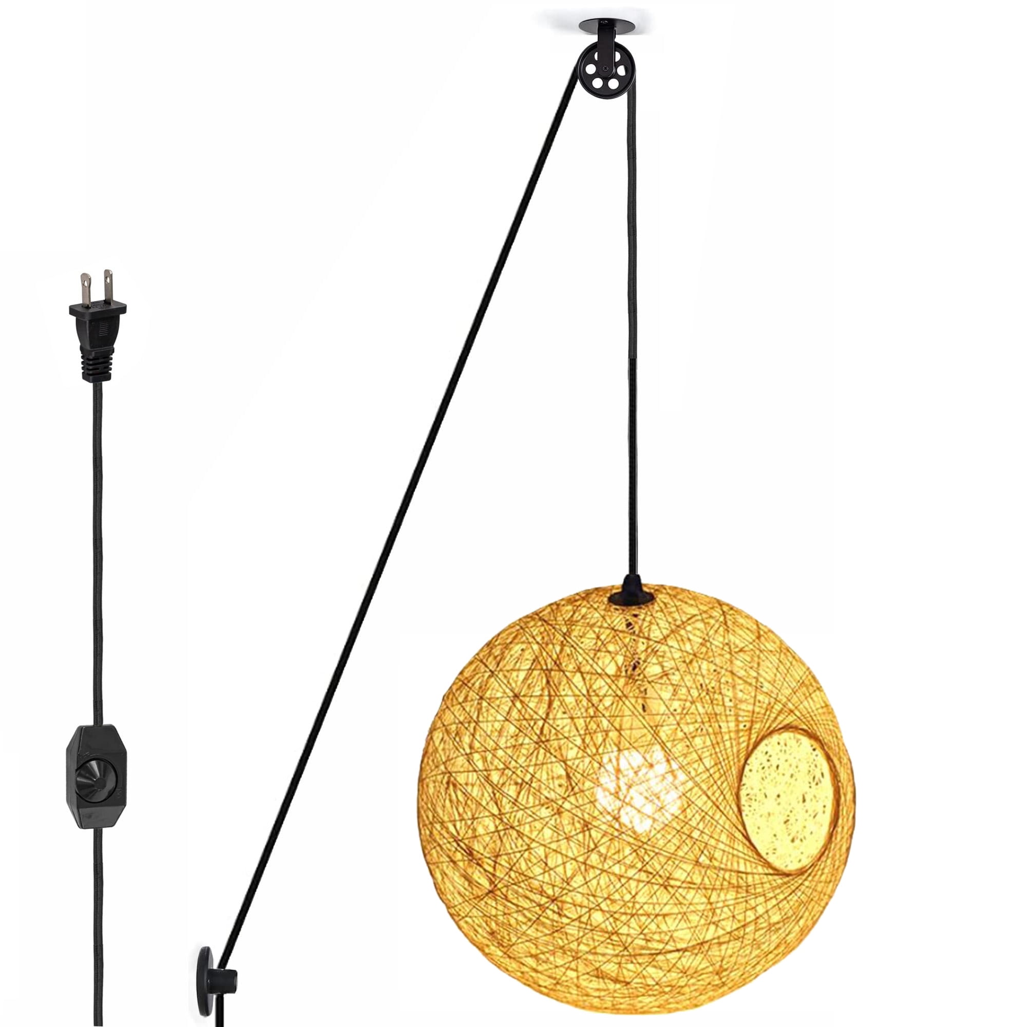 Kiven Plug in Pendant Light, Pulley Modern Hanging Light Fixture with ...