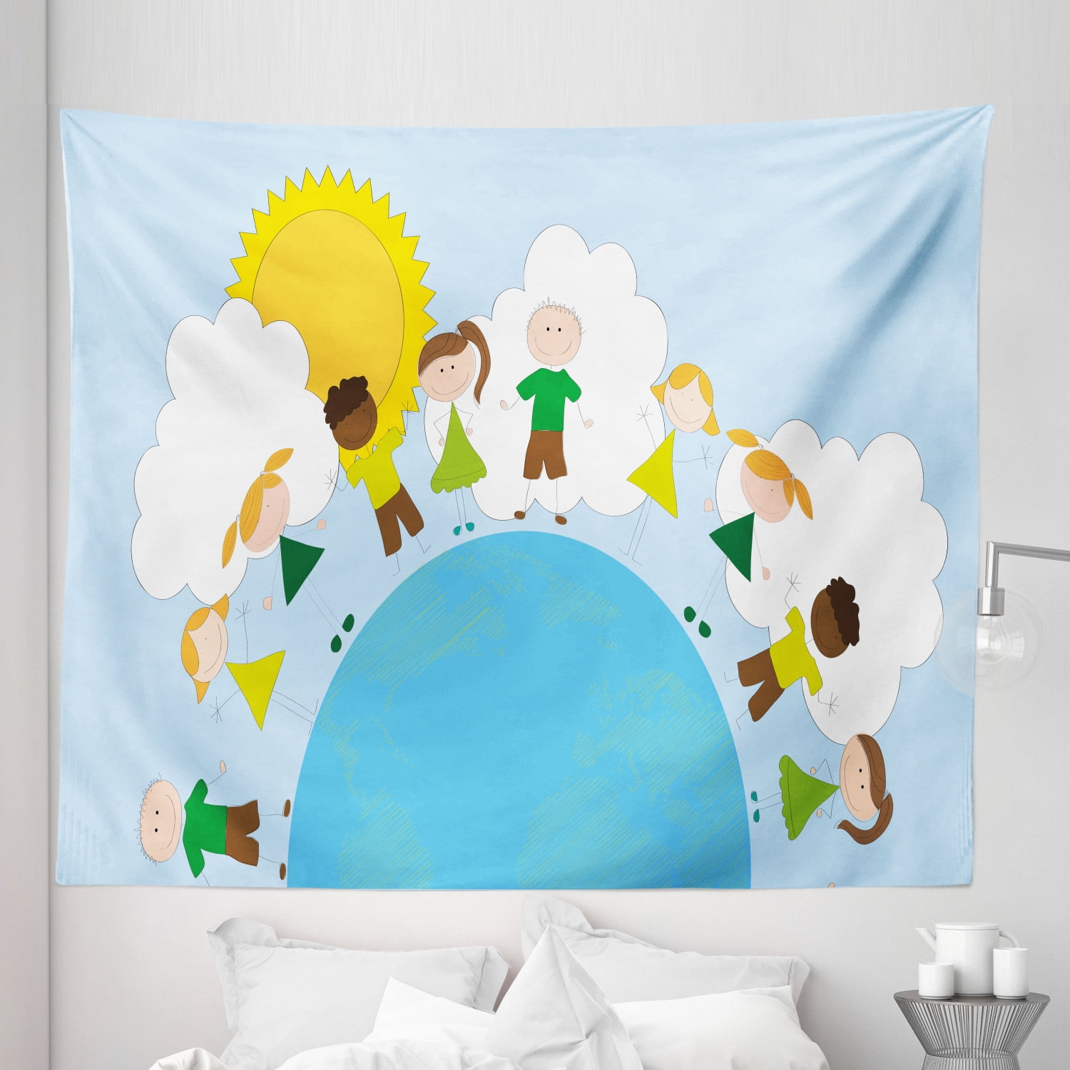 World Tapestry, Smiling over Planet Drawing All of the World Happy ...