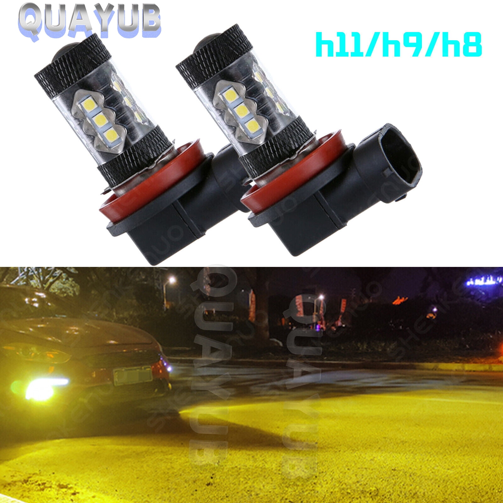 H11 H8 H9 3000K Golden Yellow 2PC LED Headlight Bulbs High Low Beam or ...