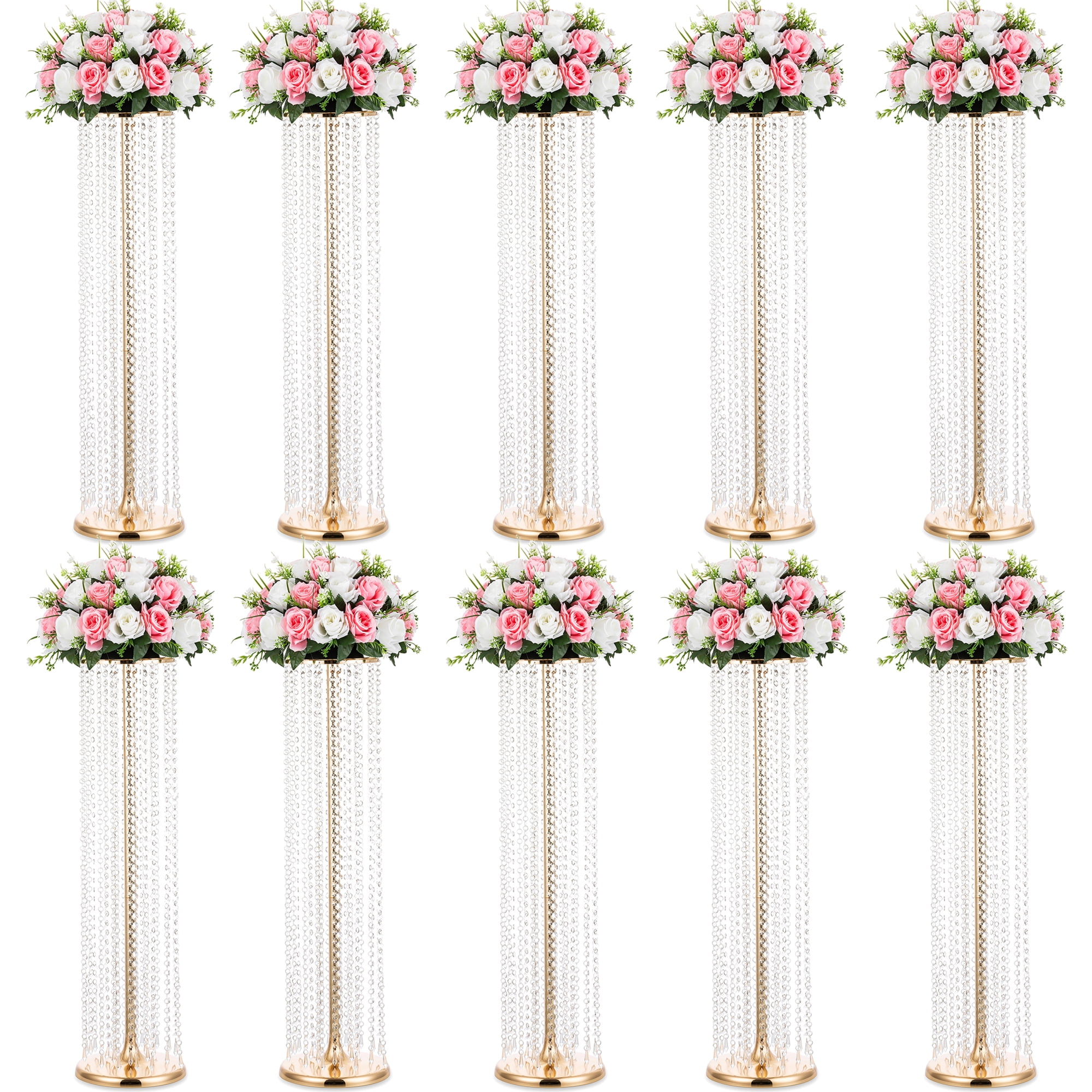 Nuptio Flower Stand for Wedding Gold Crystal Vase for Table Centerpiece ...