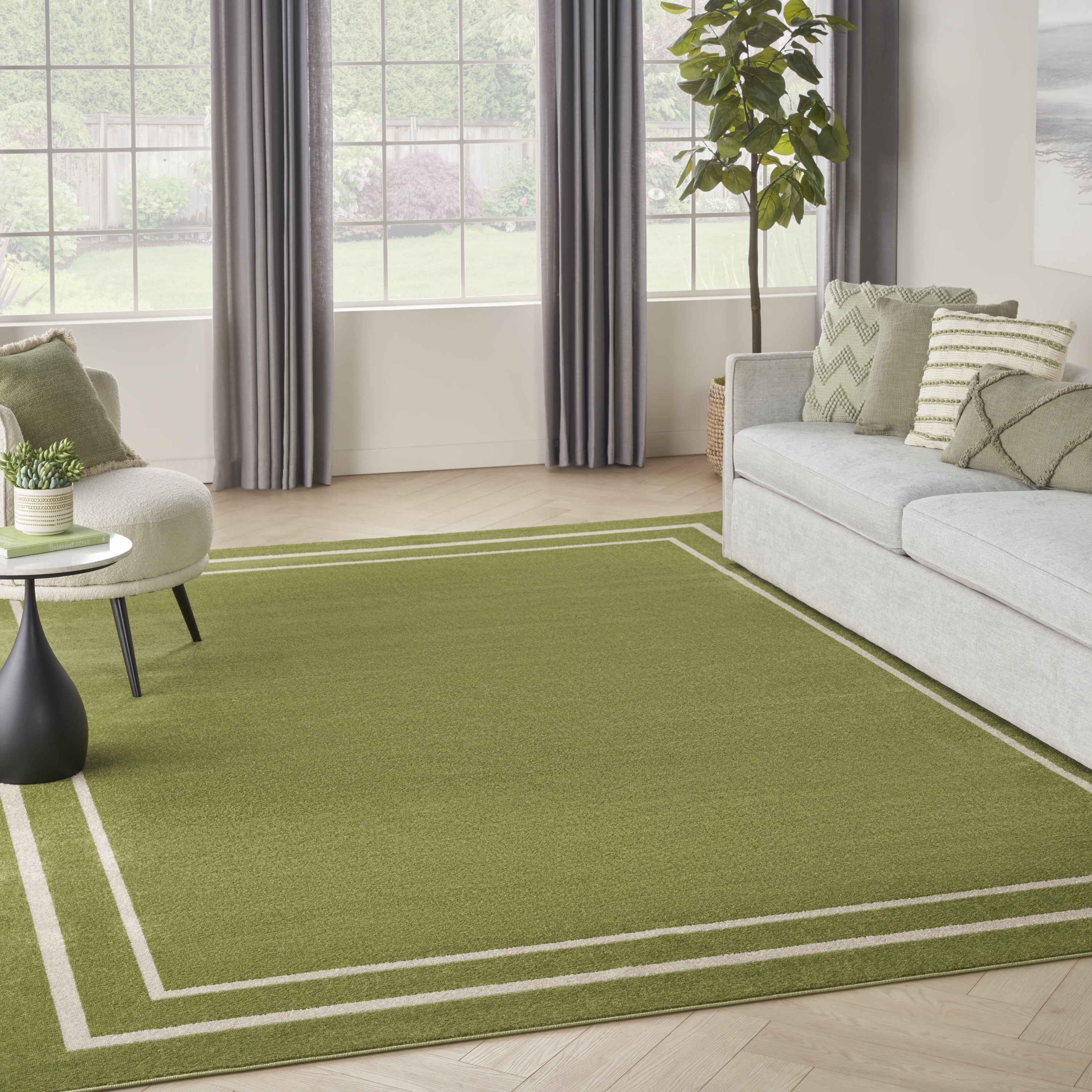 Nourison Essentials Indoor/Outdoor Green Ivory 9' x 12' Area Rug, (9x12 ...