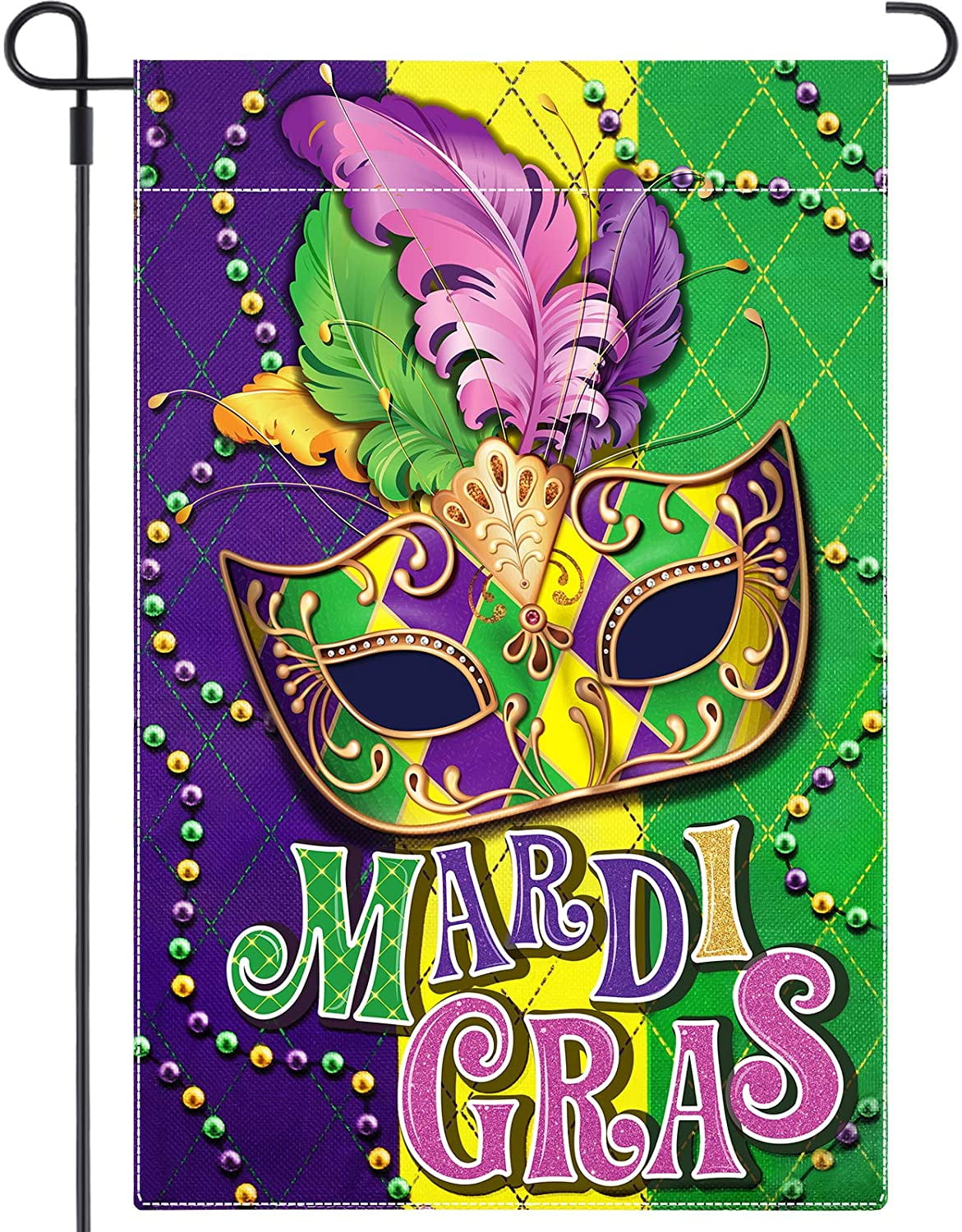 Sonernt Mardi Gras Garden Flag Masquerade Beads Yard Flag Double Sided ...