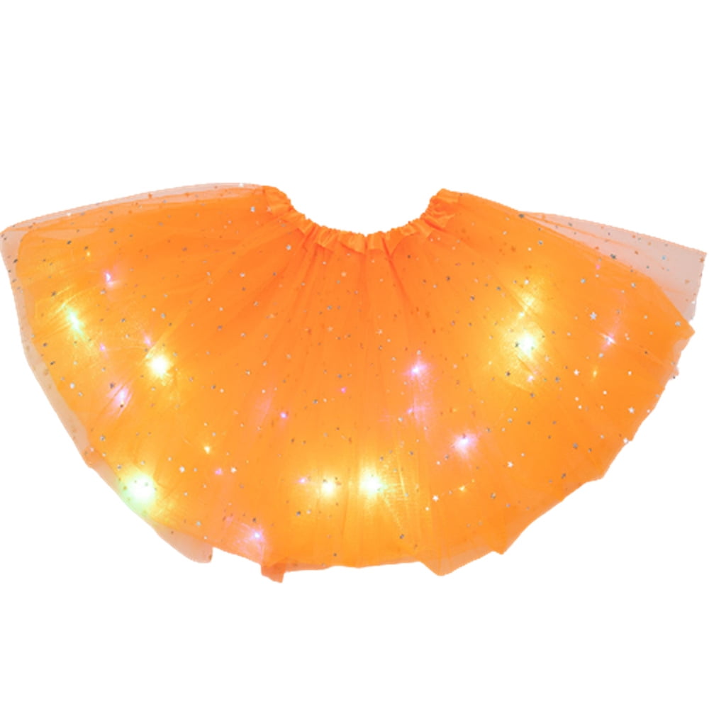 Girls Kids Neon LED Tutu Skirt Party Stage Dance Wear Pleated Layered ...