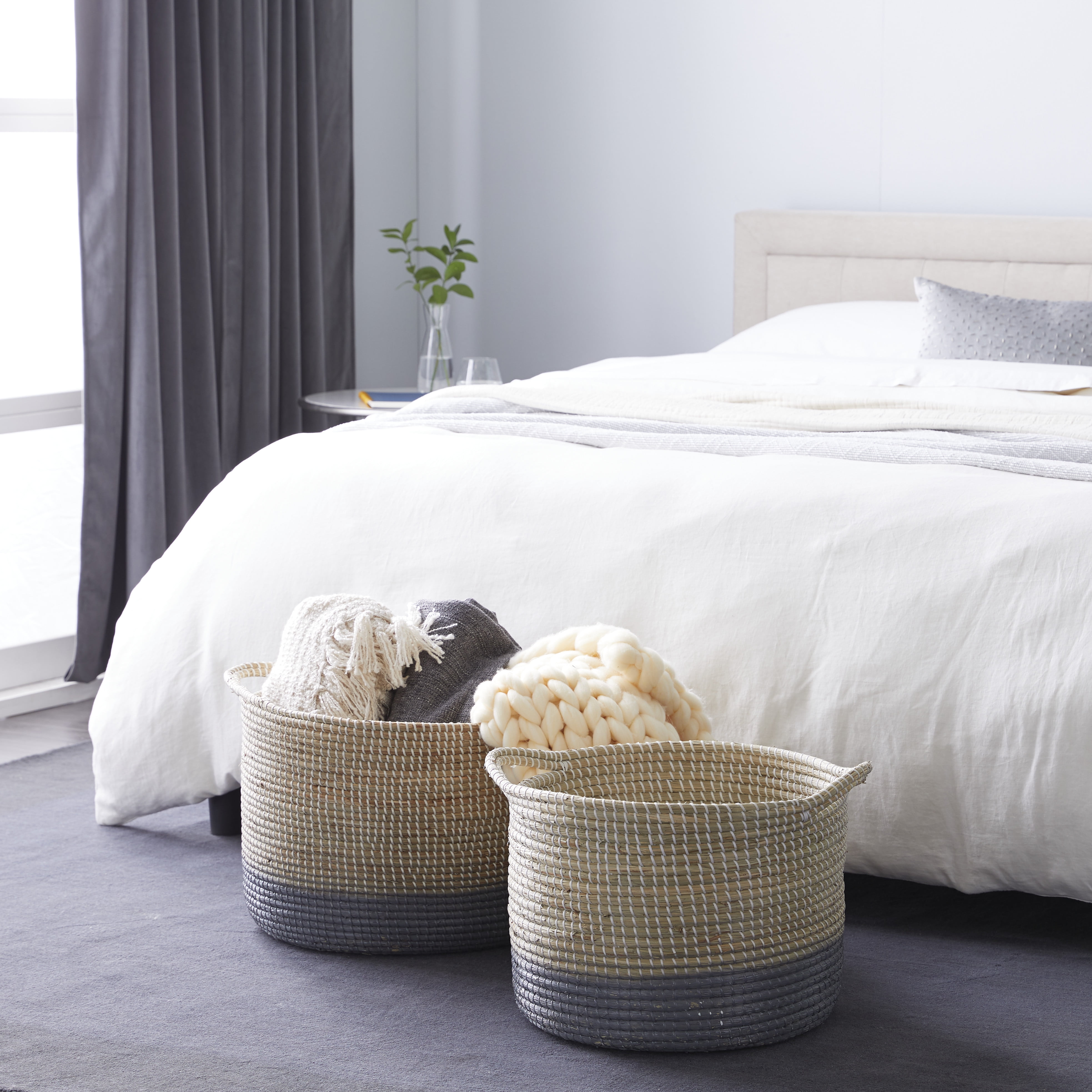 DecMode 18", 20" Brown Sea Grass Contemporary Storage Basket, 2 ...